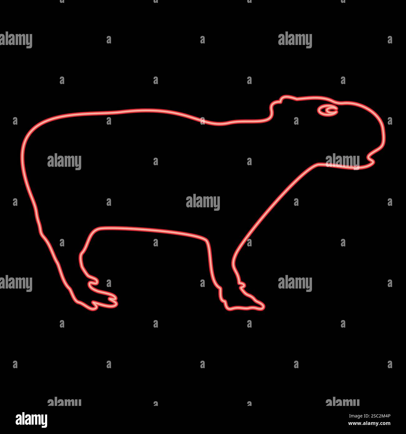 Neon capybara red color vector illustration image flat style light ...