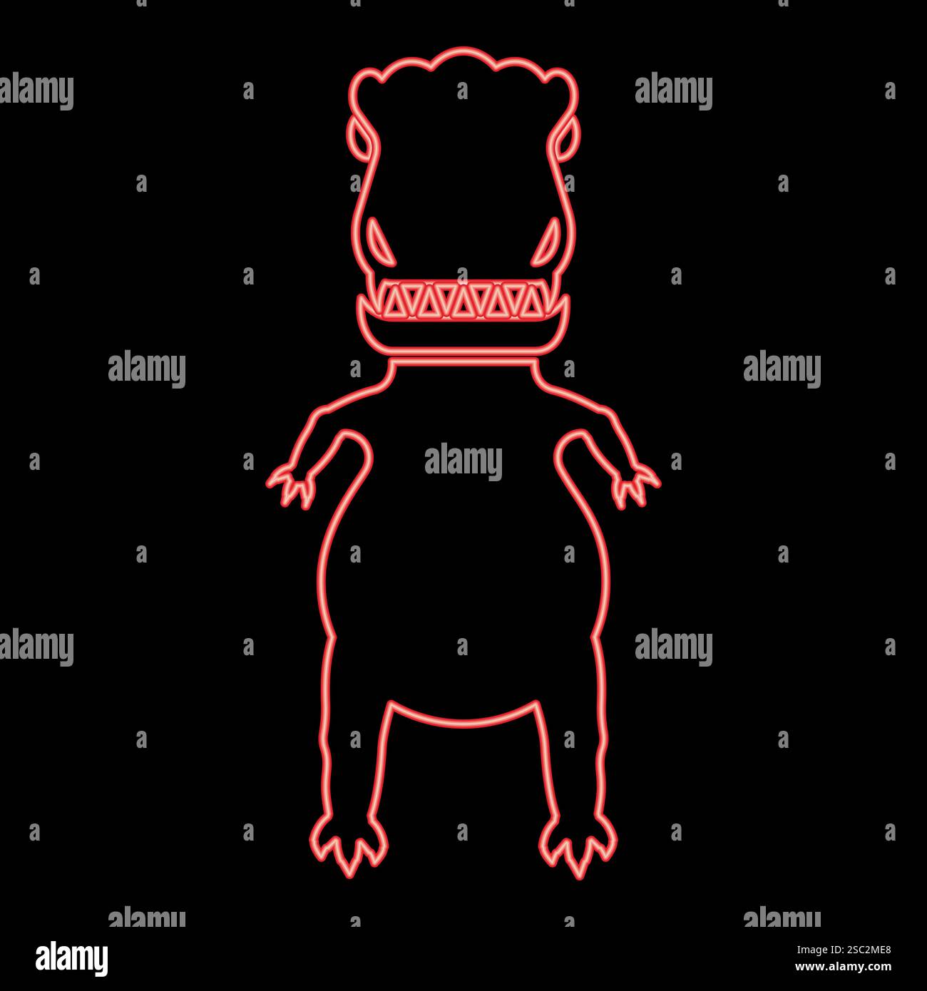 Neon evil dinosaur red color vector illustration image flat style light ...