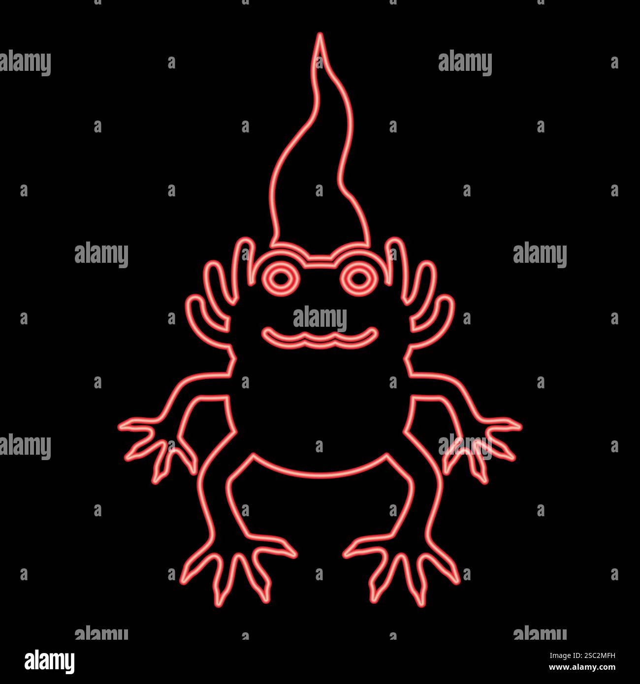 Neon axolotl ambystoma mexicanum front view red color vector ...
