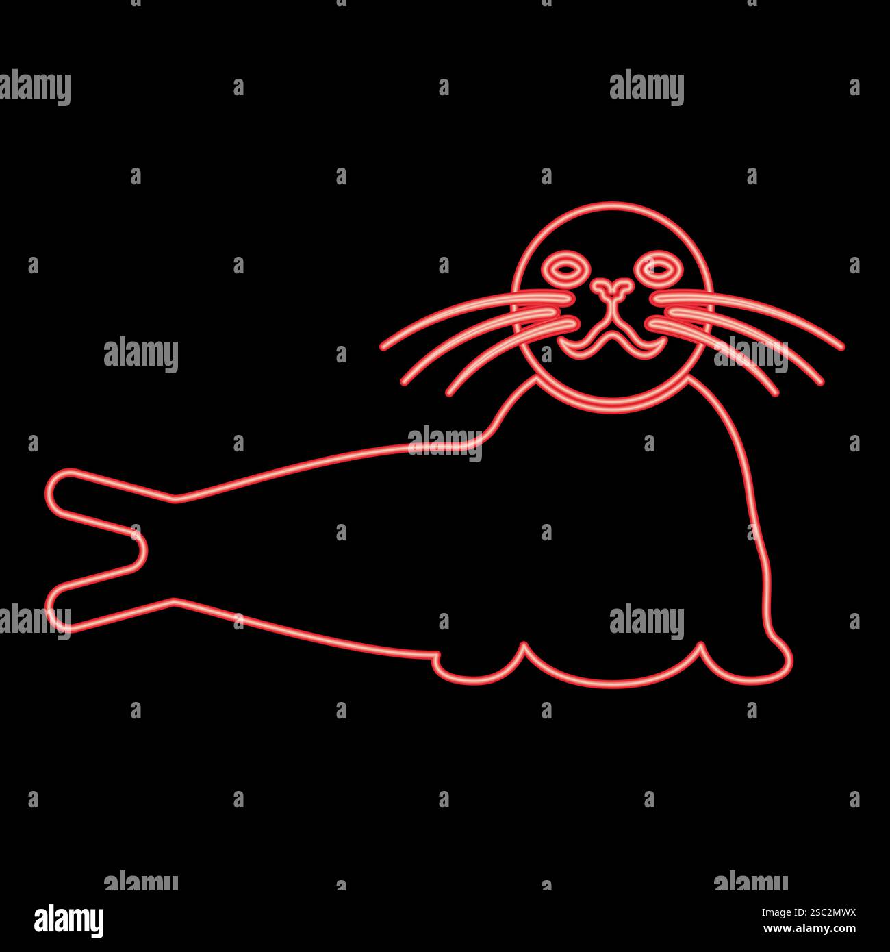 Neon seal lying red color vector illustration image flat style light ...