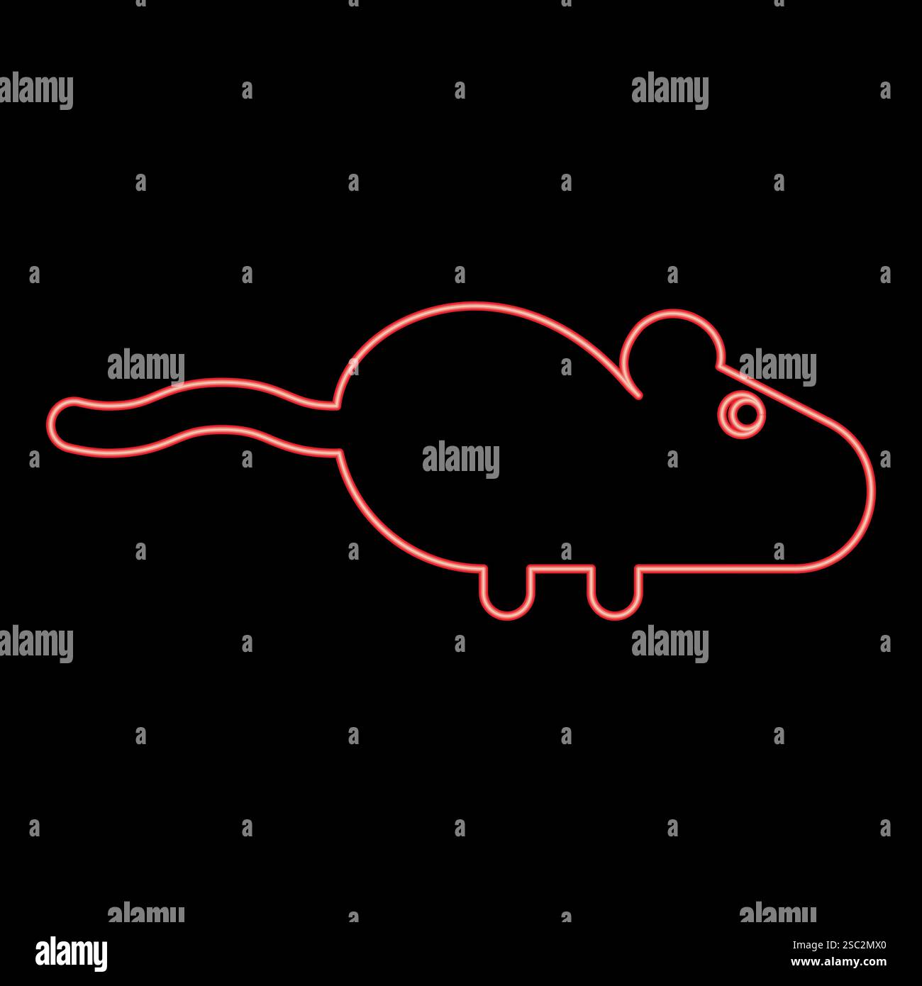 Neon mouse silhouette rodent red color vector illustration image flat ...