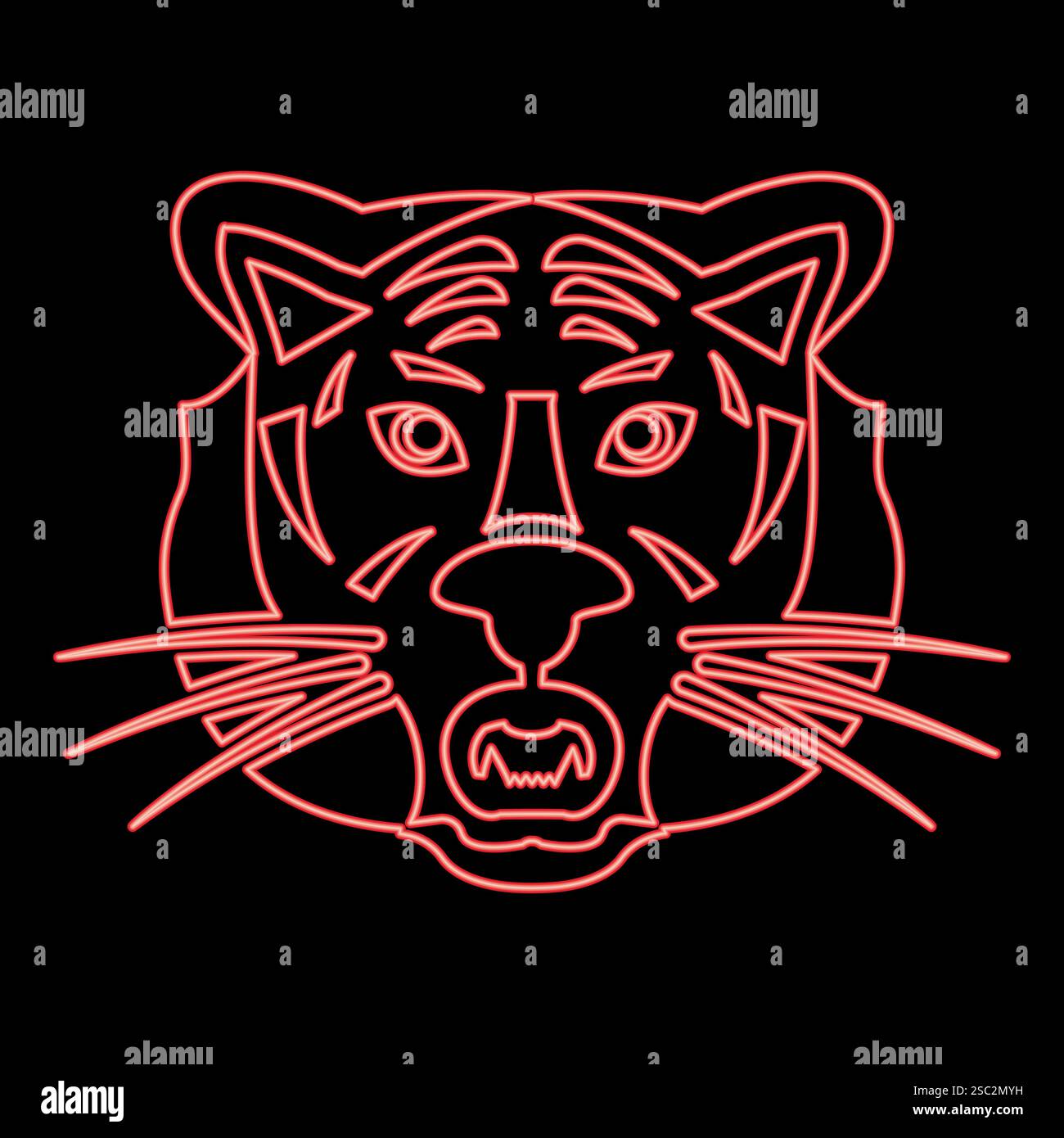 Neon tiger head red color vector illustration image flat style light ...