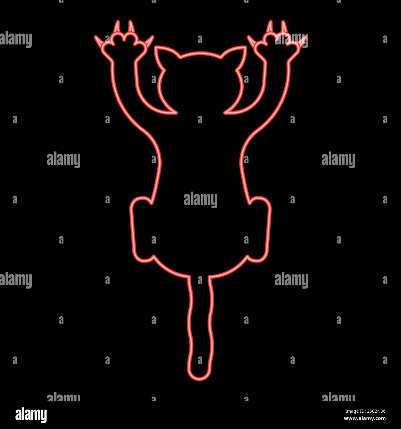 Neon cat scratching harm red color vector illustration image flat style ...
