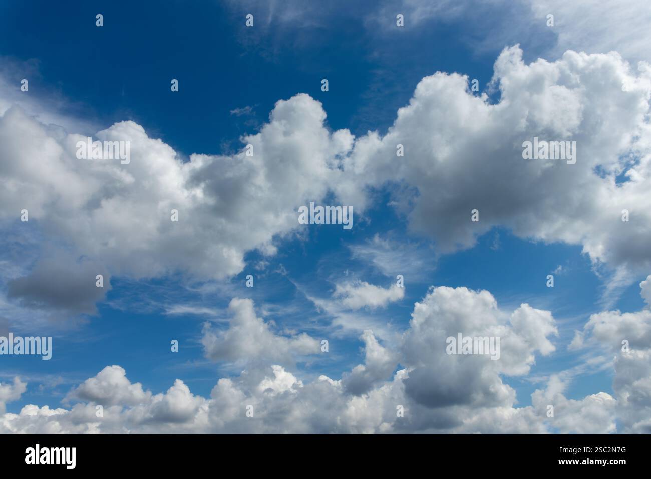 Sunny blue sky with beautiful light fluffy clouds, day sky replacement ...