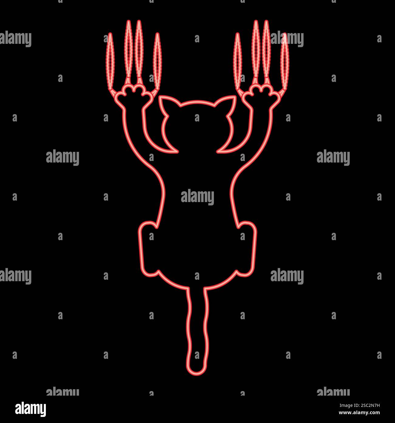 Neon cat scratching with claw marks harm red color vector illustration ...