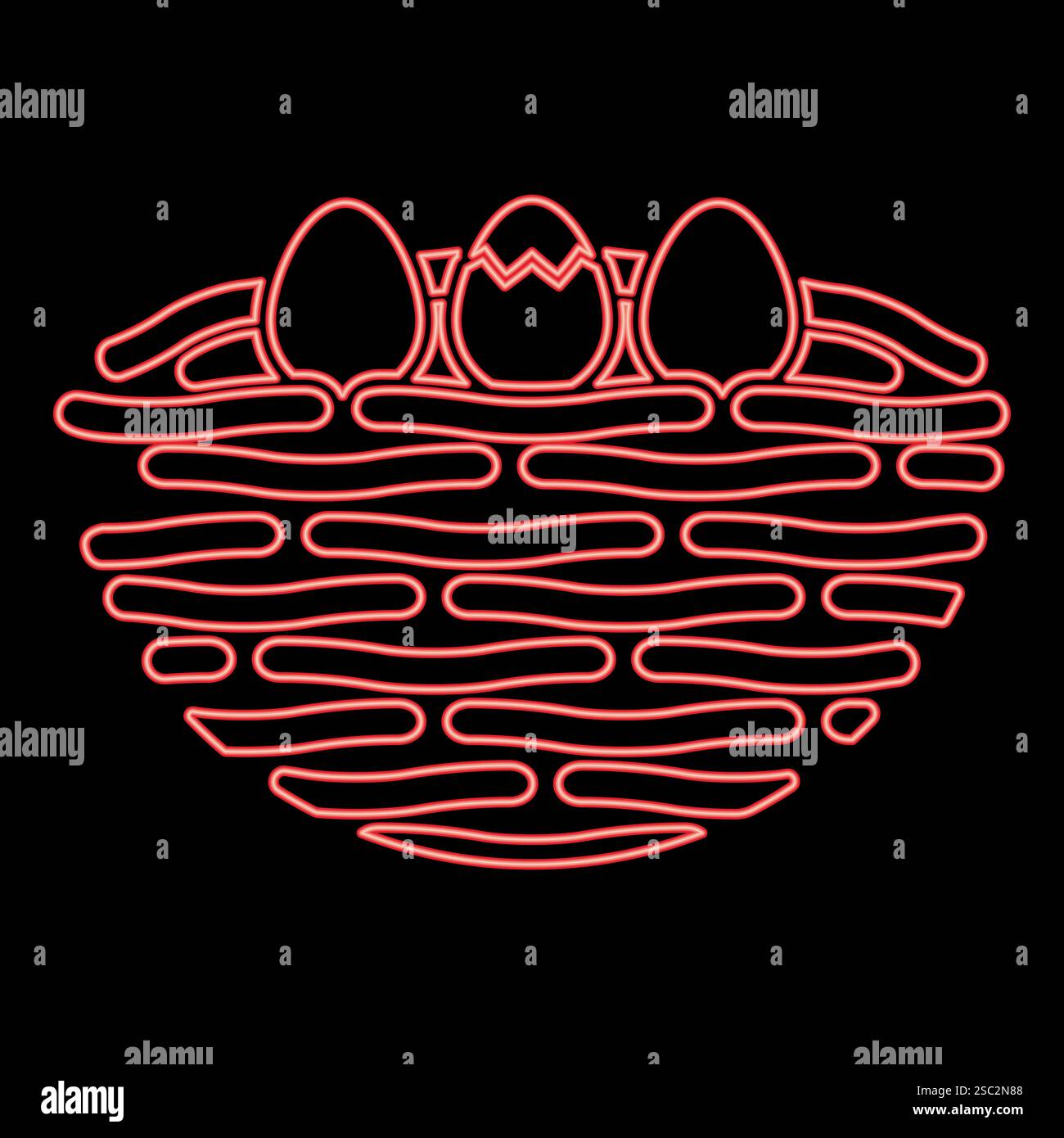 Neon bird's nest bird with egg red color vector illustration image flat ...