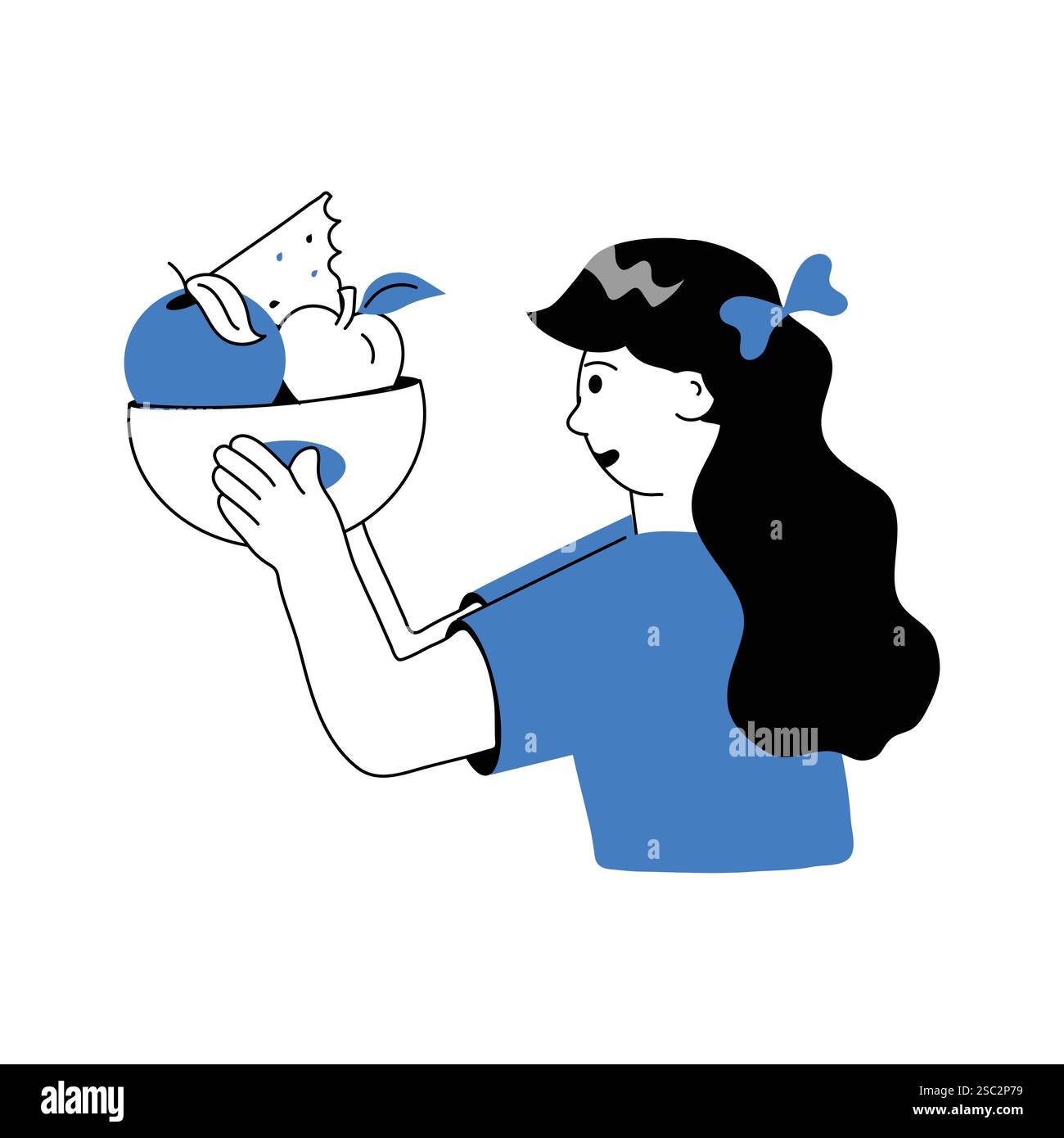 A girl holding fruit bowl, summer fruits vector illustration Stock ...