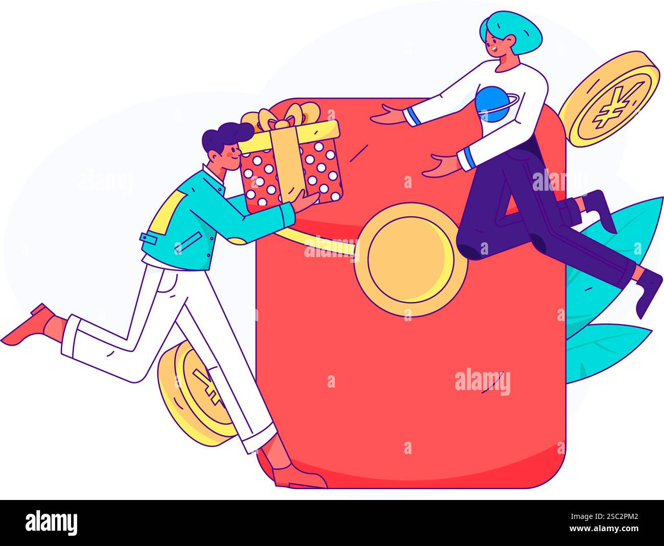 Holiday shopping people doing e-commerce online shopping flat vector ...
