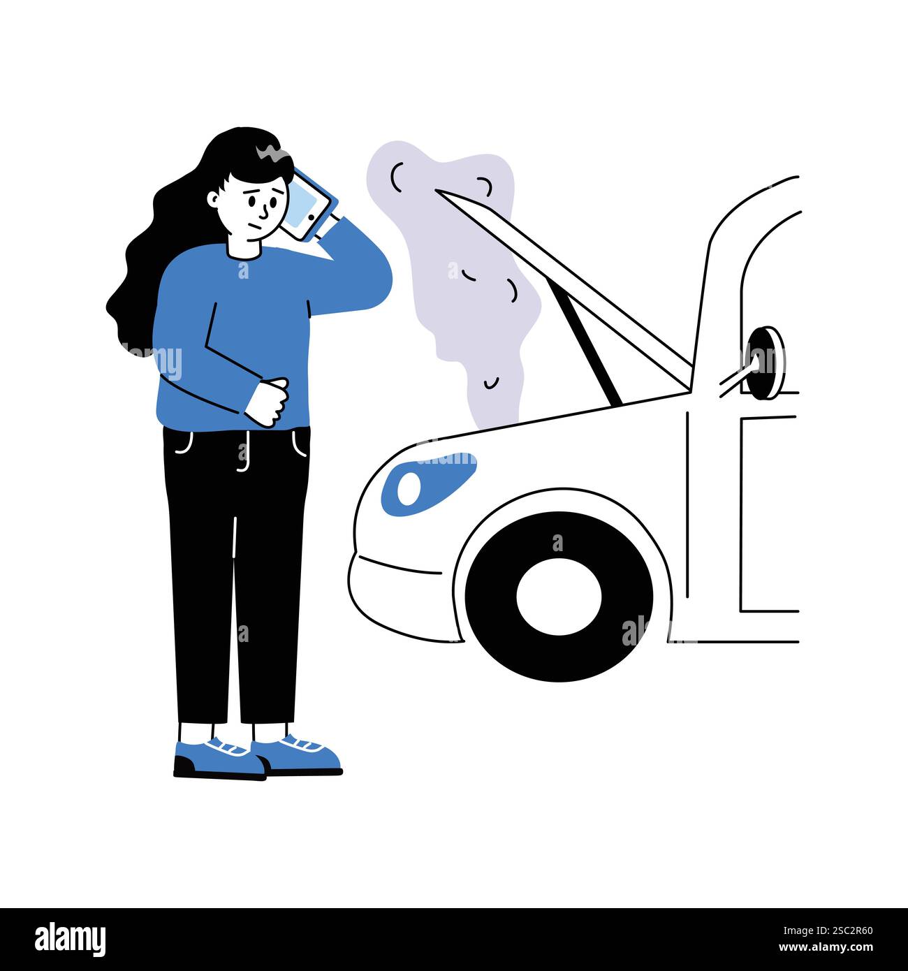 Overheated car engine vector illustration vector design, stressed woman ...