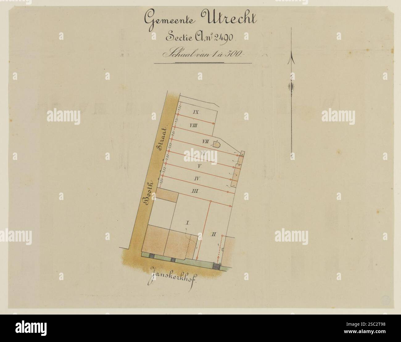 Plattegrond van het terrein van het huis Janskerkhof 14 op de oosthoek ...