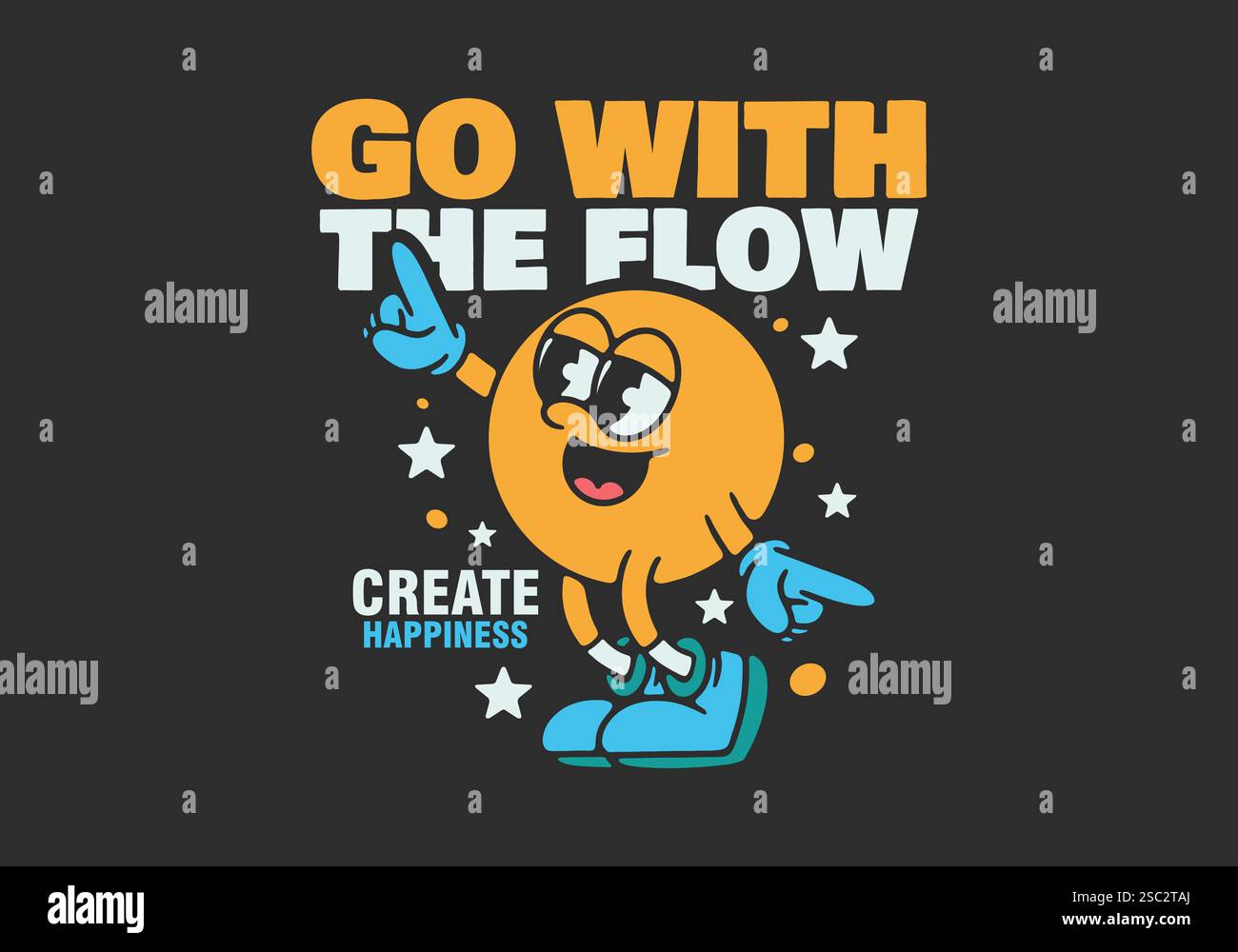 Happy mascot character in dance pose, dark background. Good for sticker ...