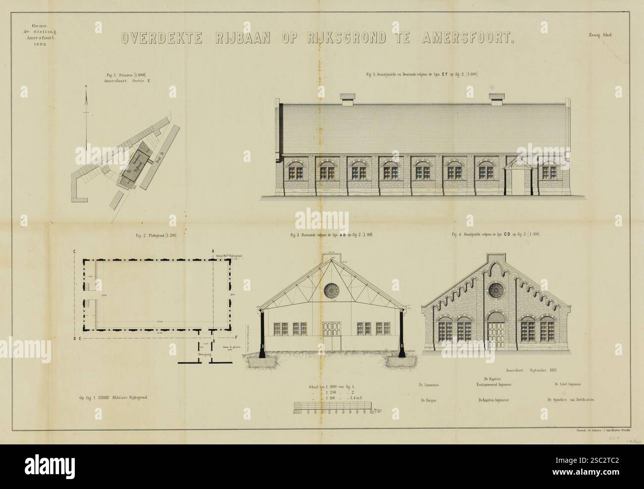 Plattegronden doorsneden en opstanden van de te bouwen overdekte ...
