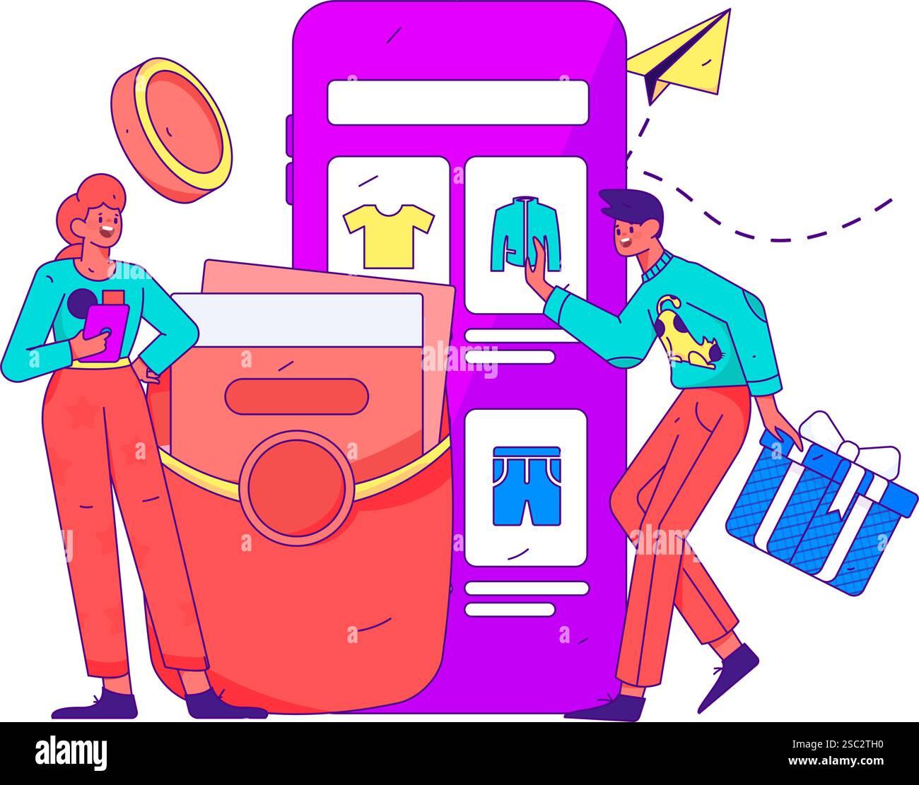 Holiday shopping people doing e-commerce online shopping flat vector ...