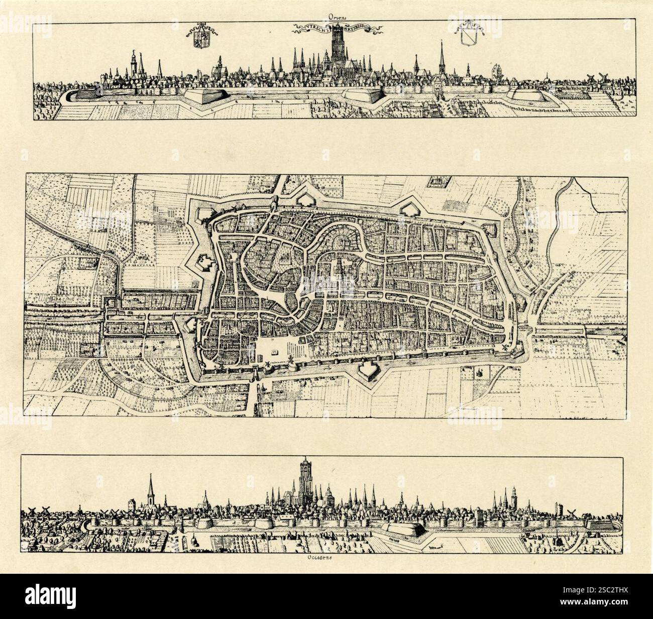 Plattegrond van de stad Utrecht met directe omgeving met gestileerde ...