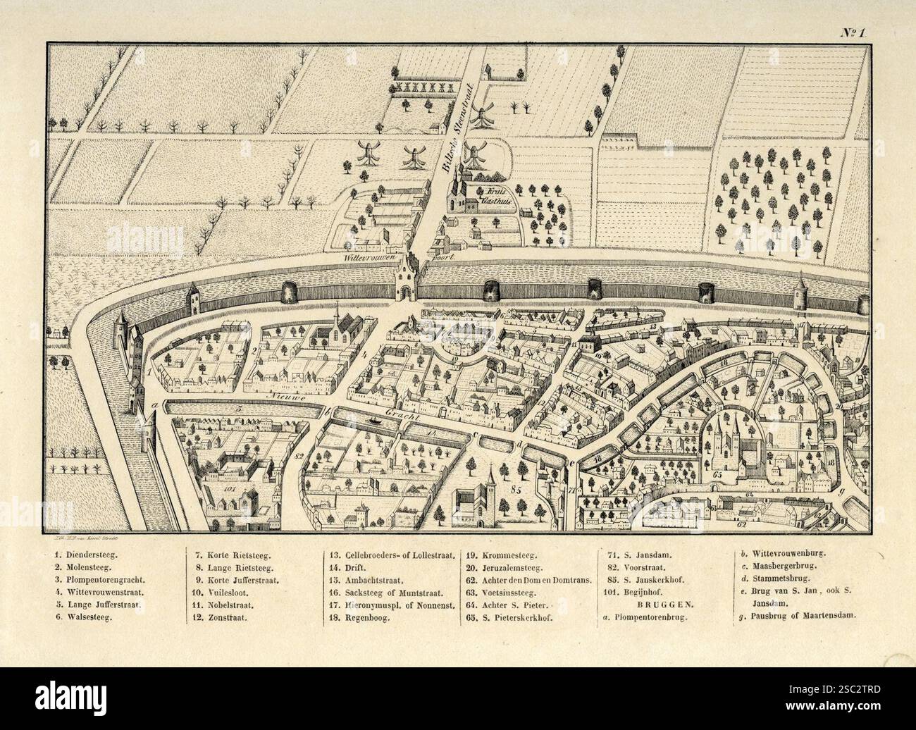 Plattegrond van het terrein tussen de stadsbuitengracht en het ...