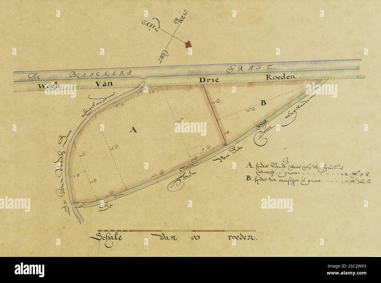 Kaart van twee percelen bouwland gelegen tussen de Bleekersgracht en de ...