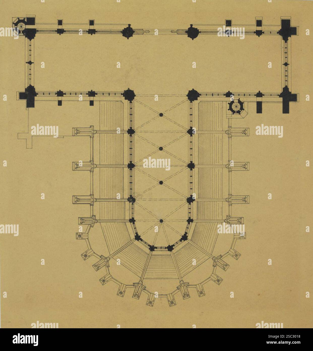 Plattegrond van de Domkerk te Utrecht ter hoogte van de lichtbeuk met ...