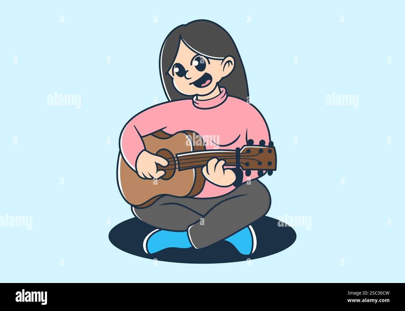 Girl character sing alone with acoustic guitar, illustration design ...
