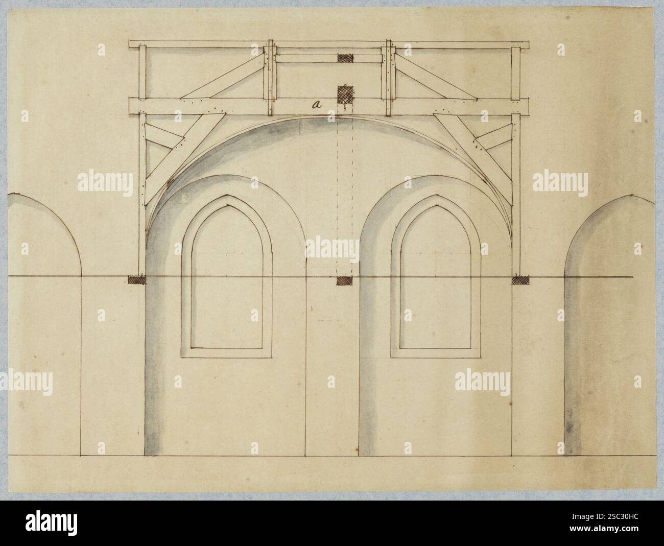 Opstand van het ontwerp voor de versteviging van de kruisarm in de ...