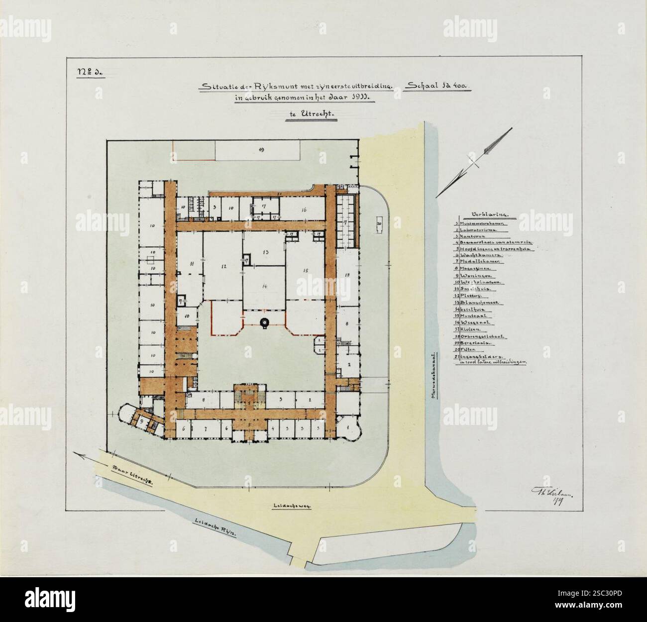 Plattegrond van de begane grond van de Rijksmunt aan het Merwedekanaal ...