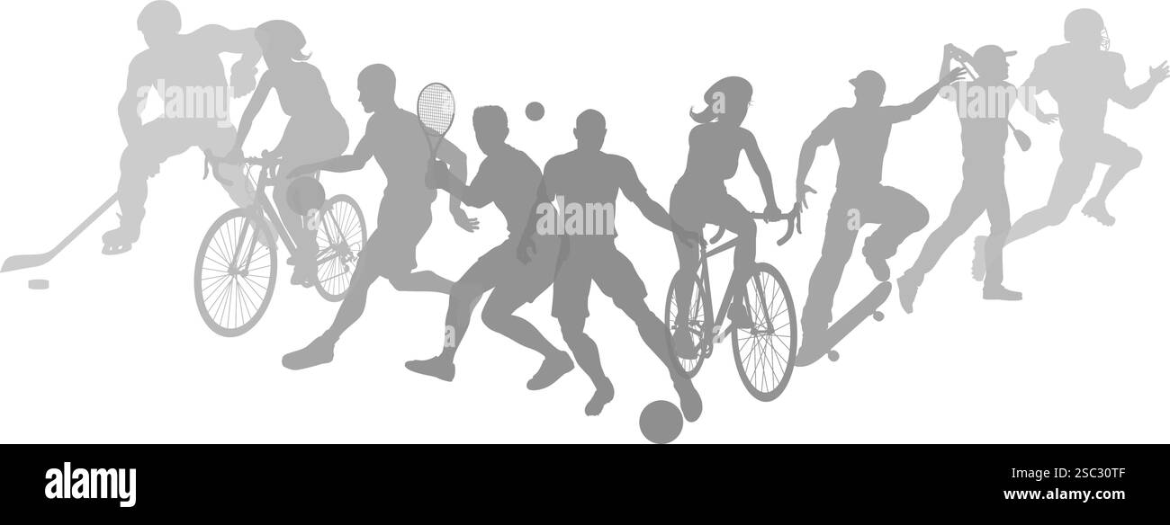 Sports Active Fitness Sport Silhouette People Set Stock Vector Image ...
