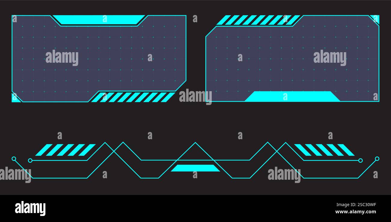 HUD digital futuristic user interface horizontal frame. Sci Fi high tech screen. Cyberpunk game ...