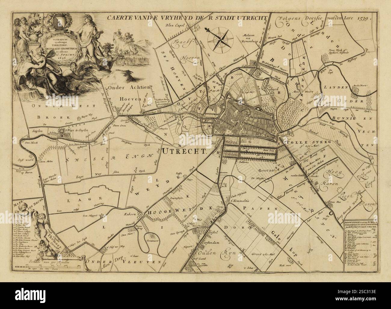 Kaart van het grondgebied van de stadsvrijheid van Utrecht met directe ...