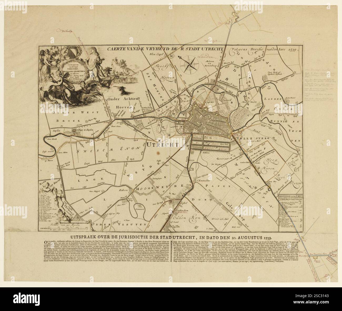 Kaart van het grondgebied van de stadsvrijheid van Utrecht met directe ...