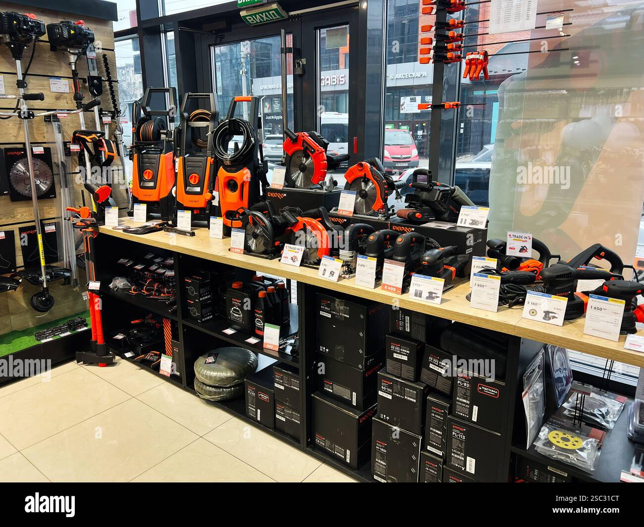 Electric power tools and accessories showcased prominently in a store's ...