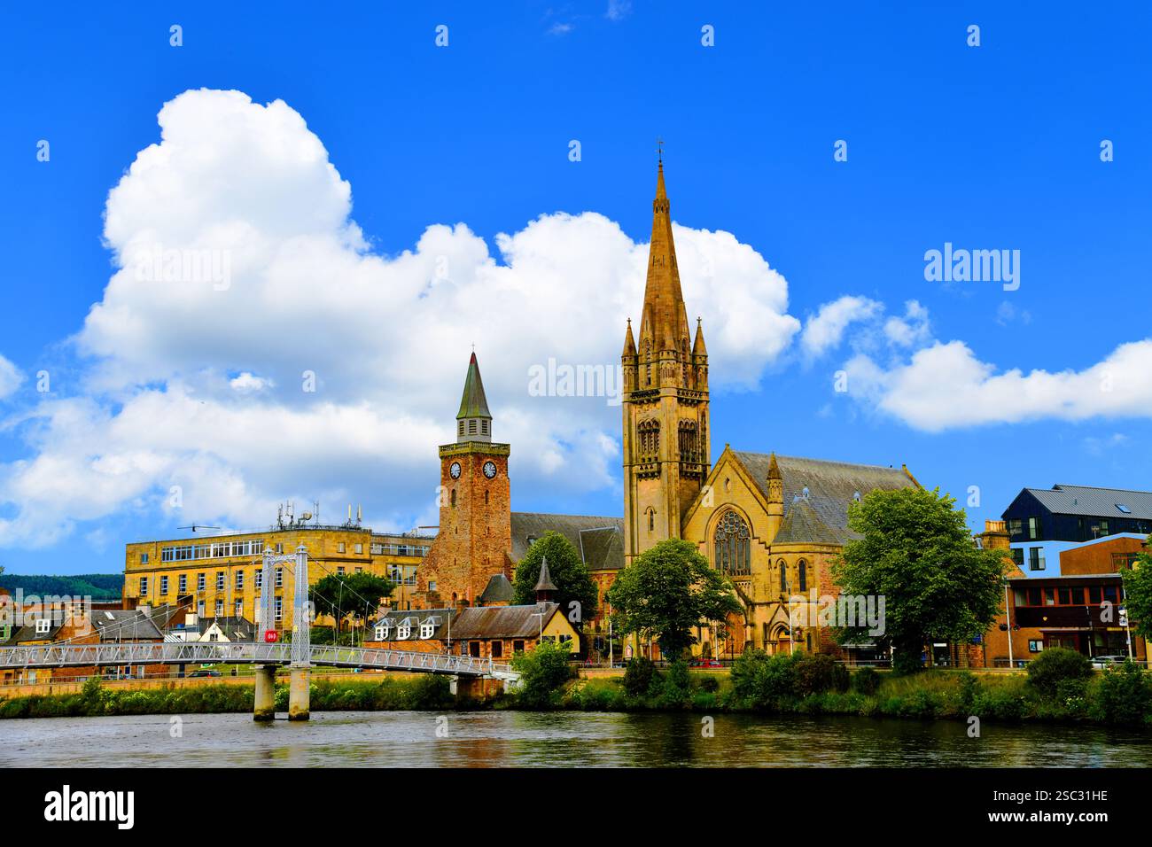 Grieg Street Bridge and Free North Church, Inverness. Scotland Stock ...