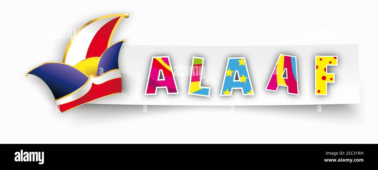 Paper Banner Jesters Cap Alaaf White Colored balloons and confetti und ...