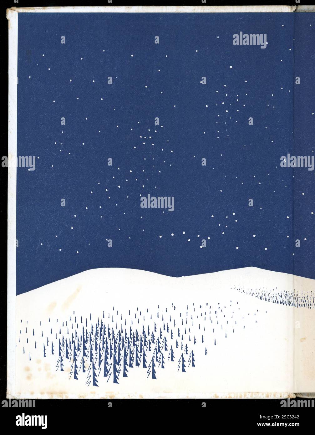 Vintage Hardback book illustrations of a winter scene, including fir ...