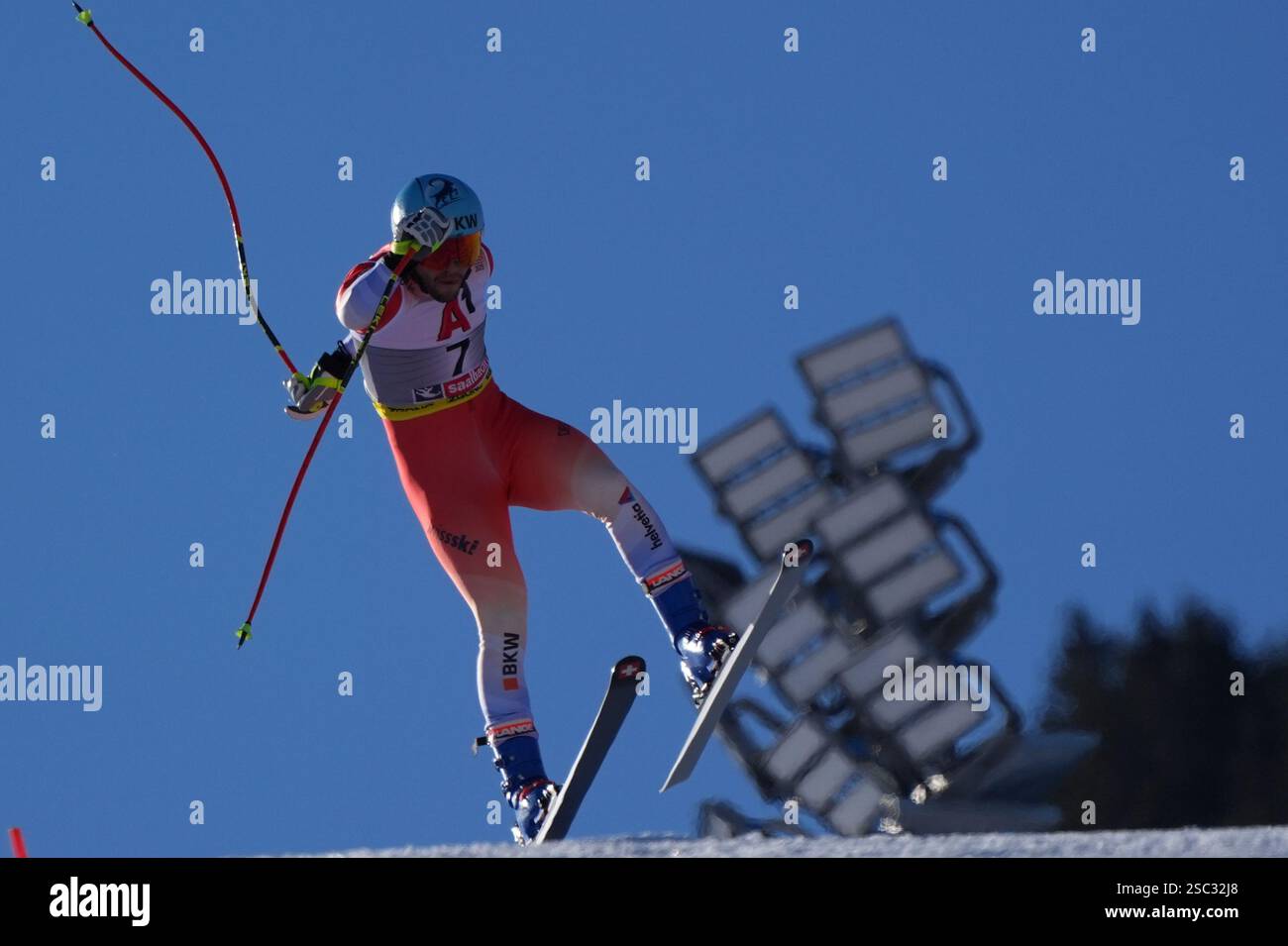 Switzerland's Alexis Monney speeds down the course during a men's ...