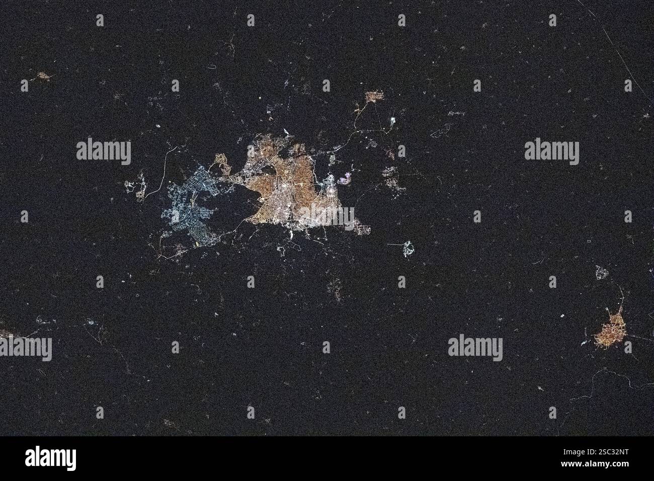 Night view of city lights, the ISS is flying in the border of Syria and ...