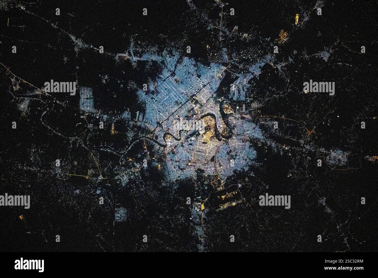 City lights at night. The ISS is flying in the area of Iraq, Iran, and ...