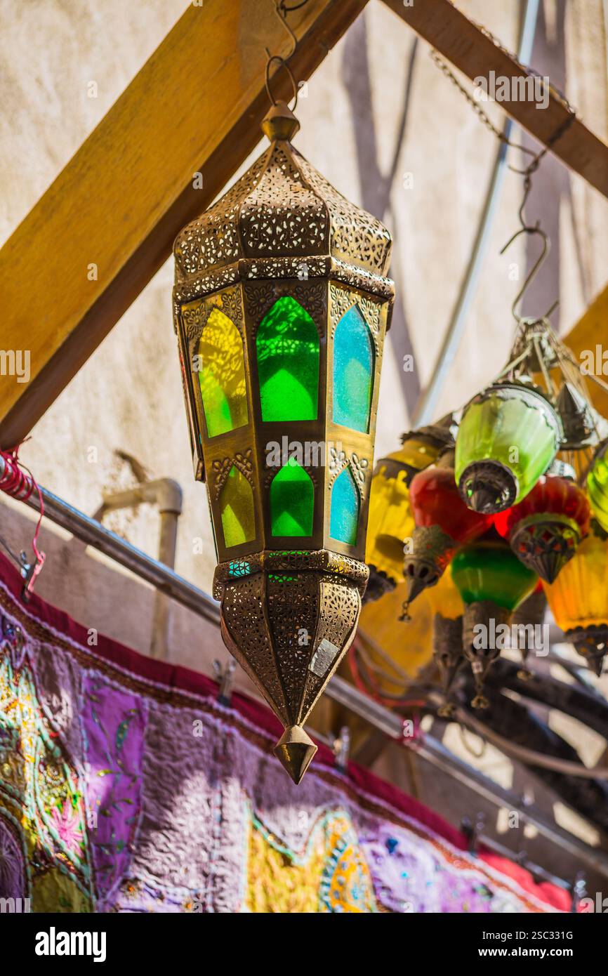 Arab street lanterns in the city of Dubai in the United Arab Emirates ...
