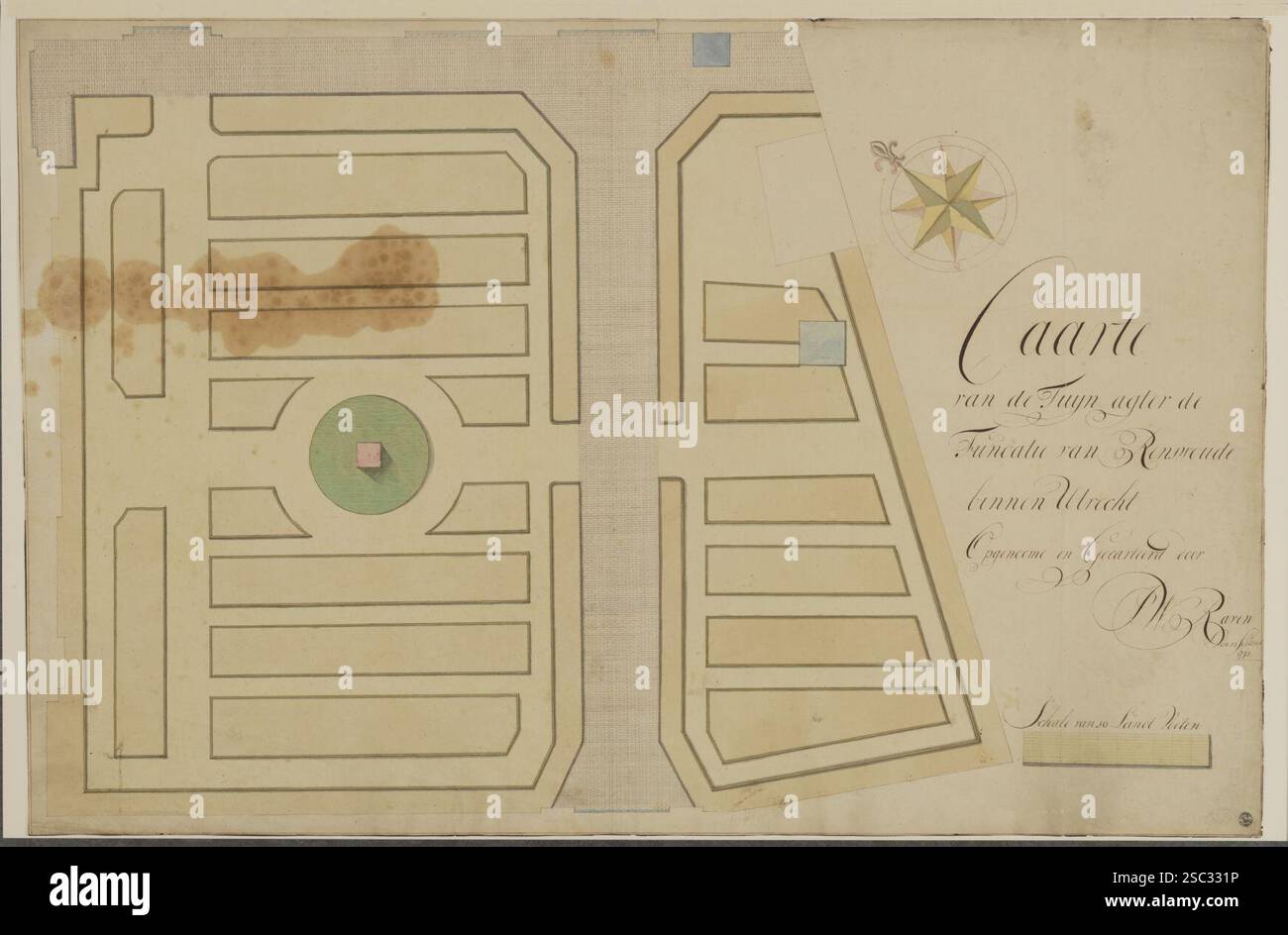 Plattegrond van de formele tuin achter het huis van de Fundatie van de ...