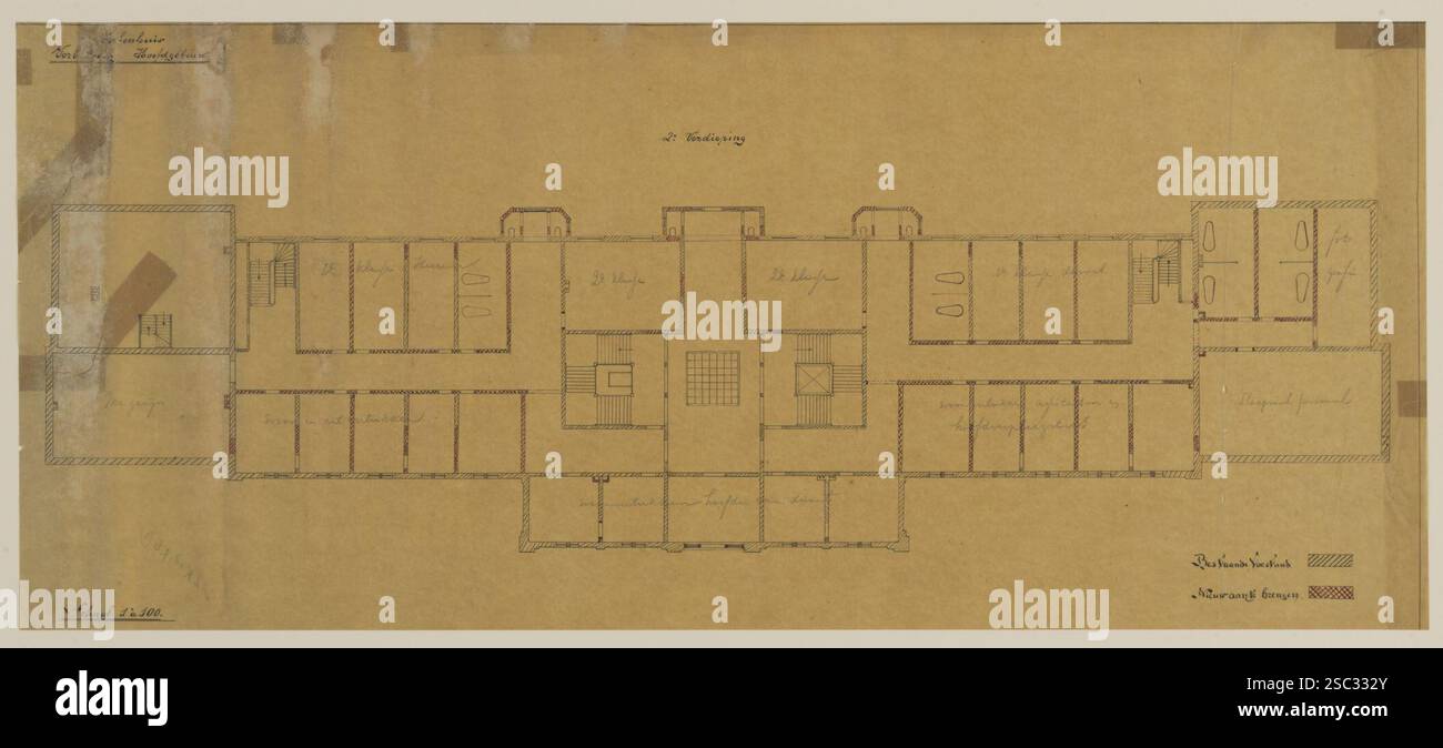 Plattegrond van de tweede verdieping van het hoofgebouw van het Stads ...
