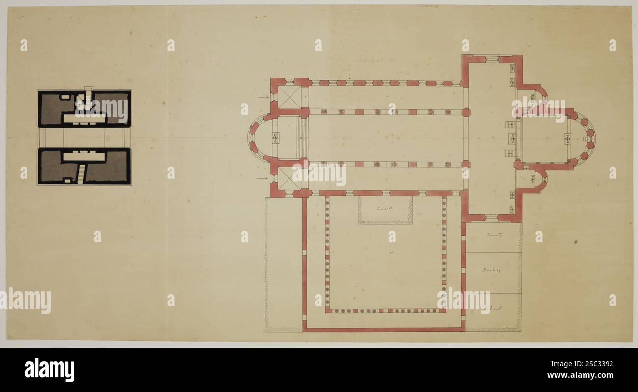 Plattegrond van de Domkerk met het Pandhof en de Domtoren te Utrecht ...