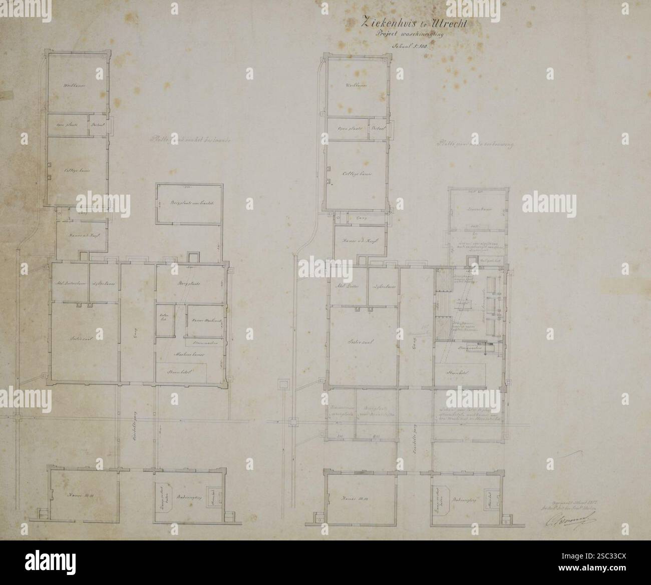 Plattegronden van de bestaande en het ontwerp voor de verbouwing van de ...