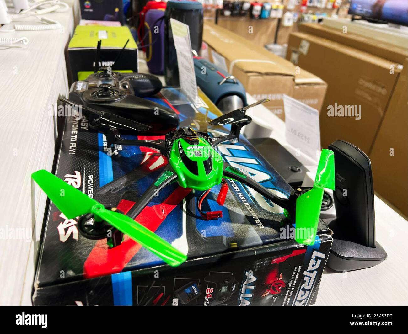 Kyiv, Ukraine - February 04, 2025: Remote controlled drone with vivid ...