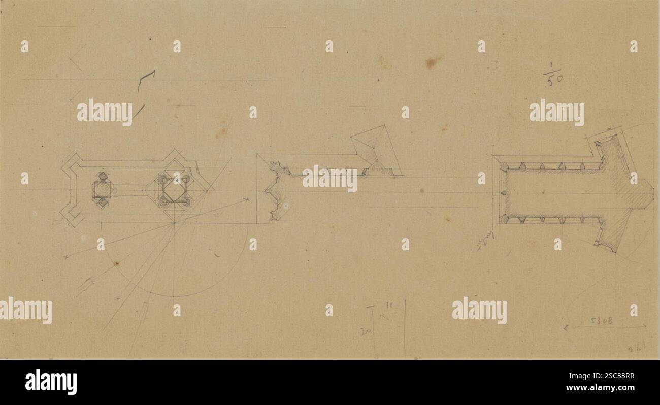 Plattegrond en profielen van een steunbeer aan het koor van de Domkerk ...