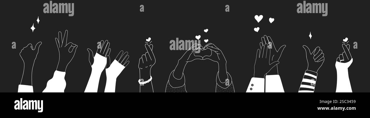 Doodle sketch hands up gestures comic icons silhouettes vector set ...