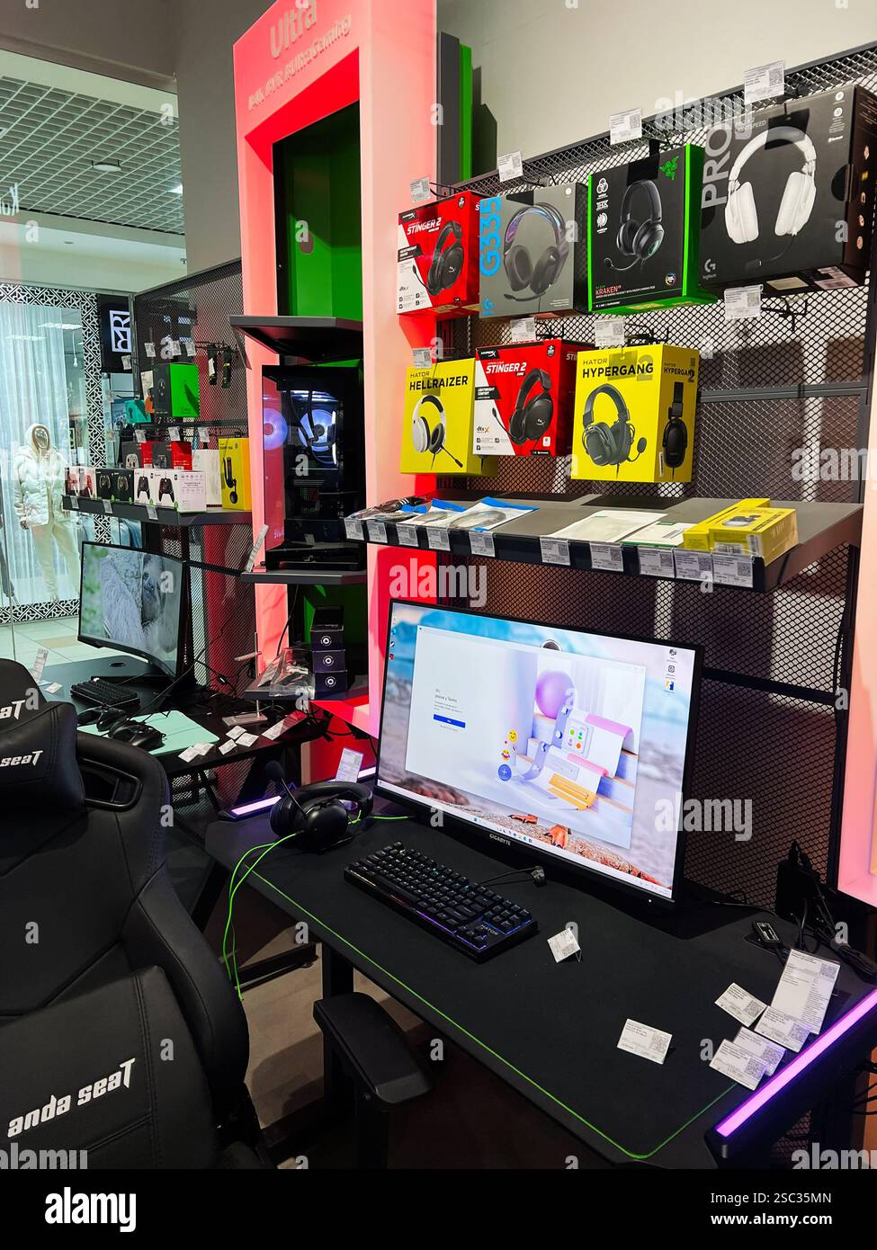 Kyiv, Ukraine - February 04, 2025: Gaming desk setup featuring monitor ...