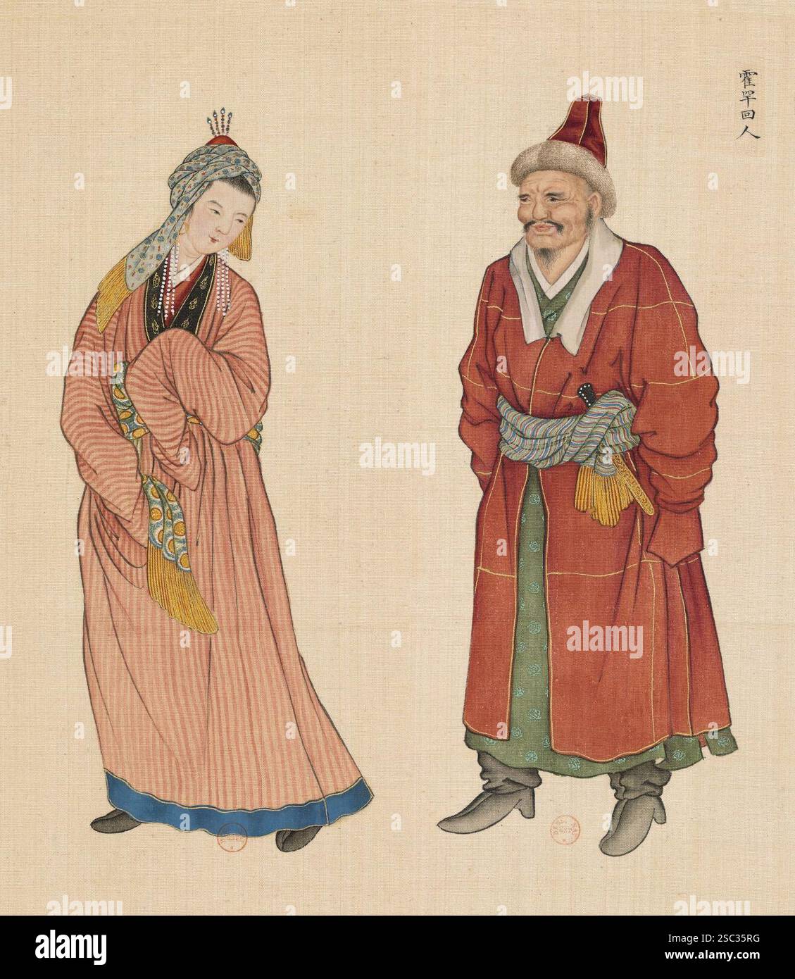 Huang Qing Zhigong Tu, 1769, Muslim couple from Kokand (霍罕回人 Stock ...