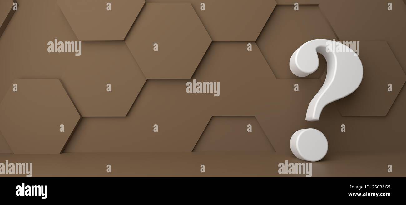 Fine 3d concept with a white question mark icon in a modern brown ...
