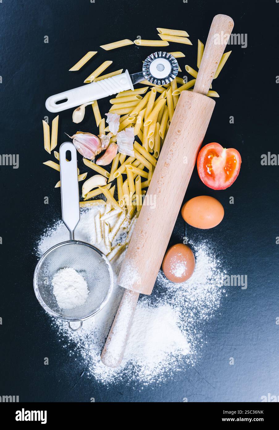 dry pasta spaghetti with ingredient Stock Photo - Alamy