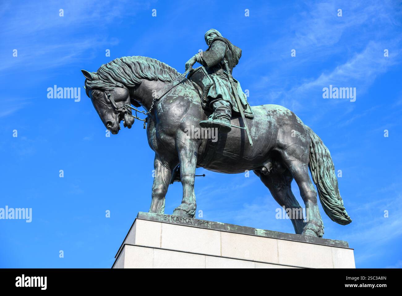Bronze statue of Czech national hero Jan Zizka at the National Monument ...