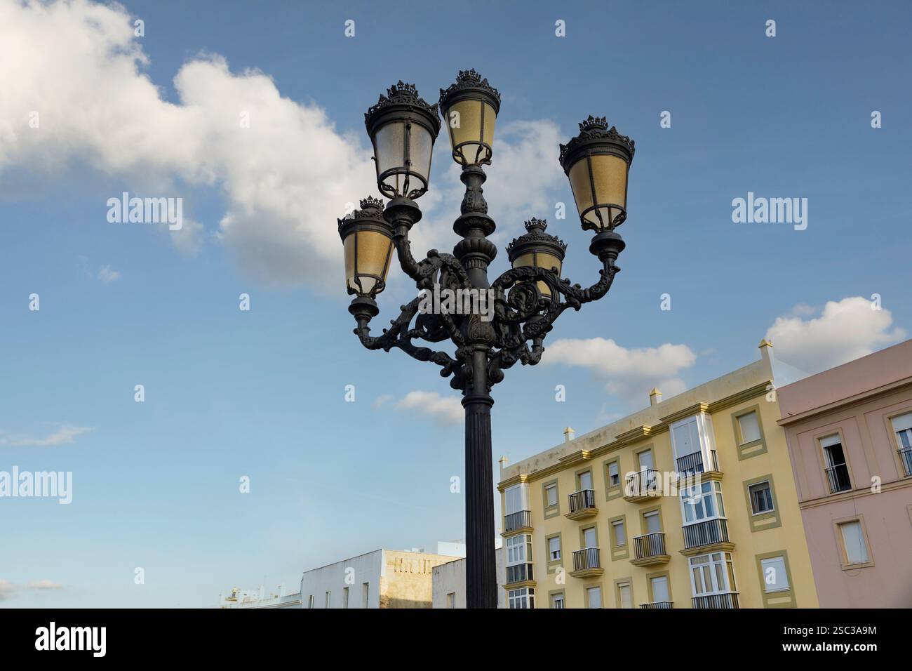 ornate art deco black Cast iron street lights in the Spanish city of ...