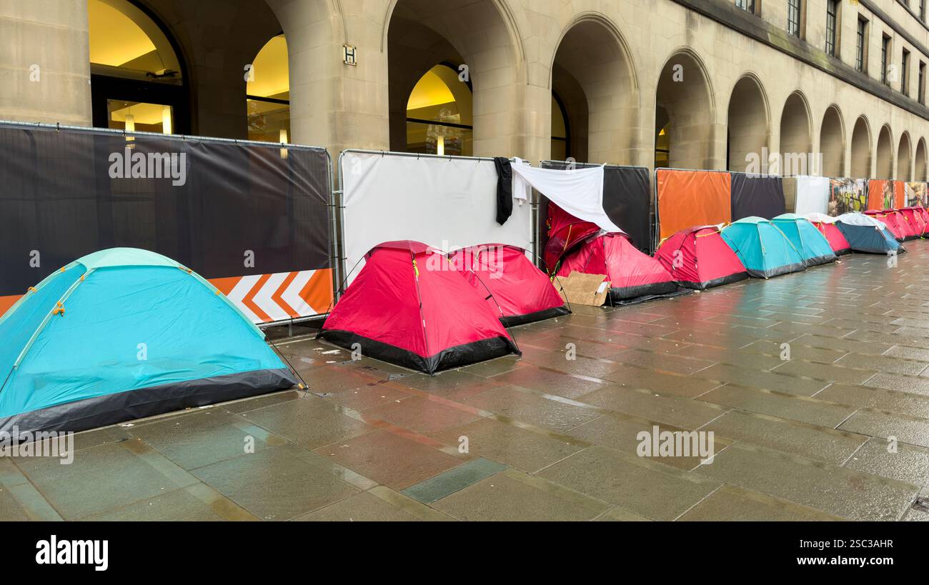 Homeless tentsduring a cold and wet morning in St Peter's Square in ...